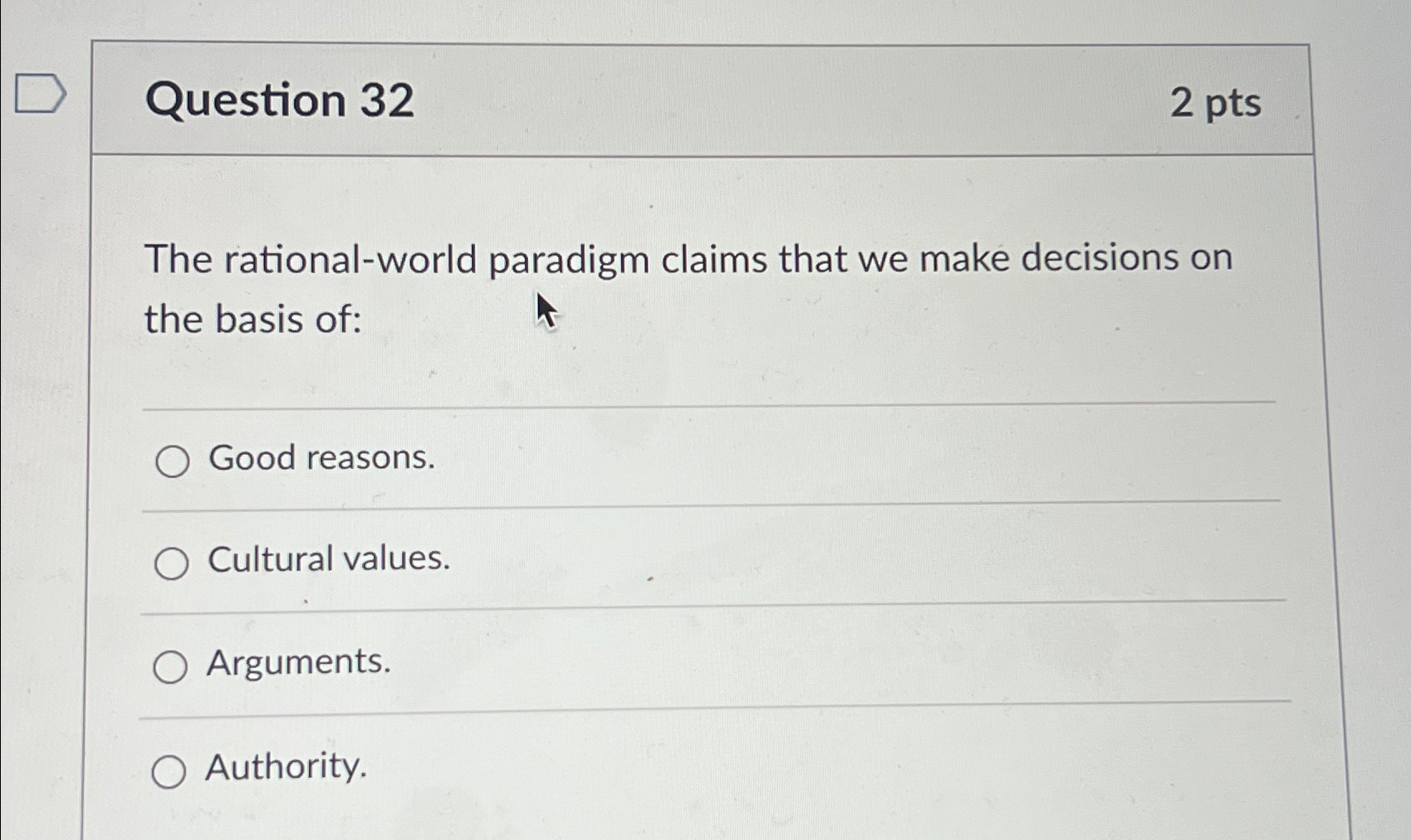 Solved Question 322 ﻿ptsThe rational-world paradigm claims | Chegg.com