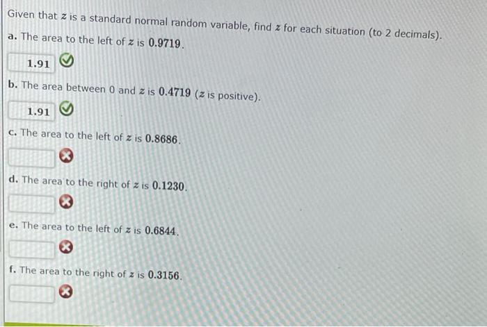 Solved Given that z is a standard normal random variable, | Chegg.com