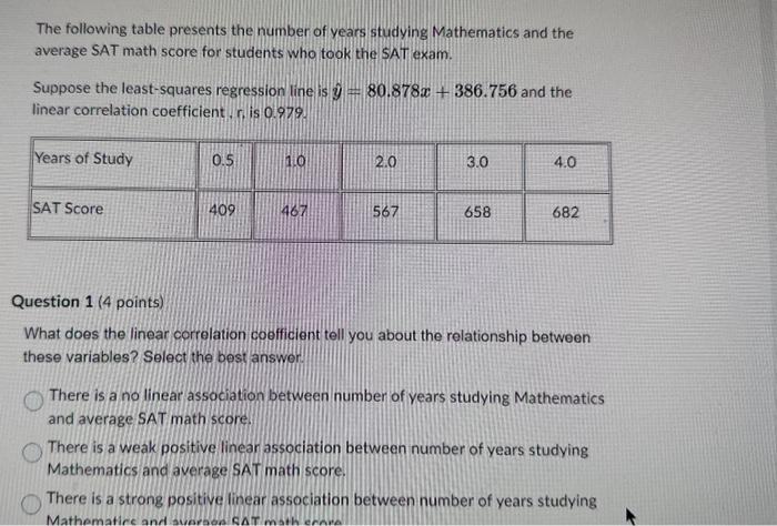 Solved expalin the signifigancepredict thr acerage sat math | Chegg.com