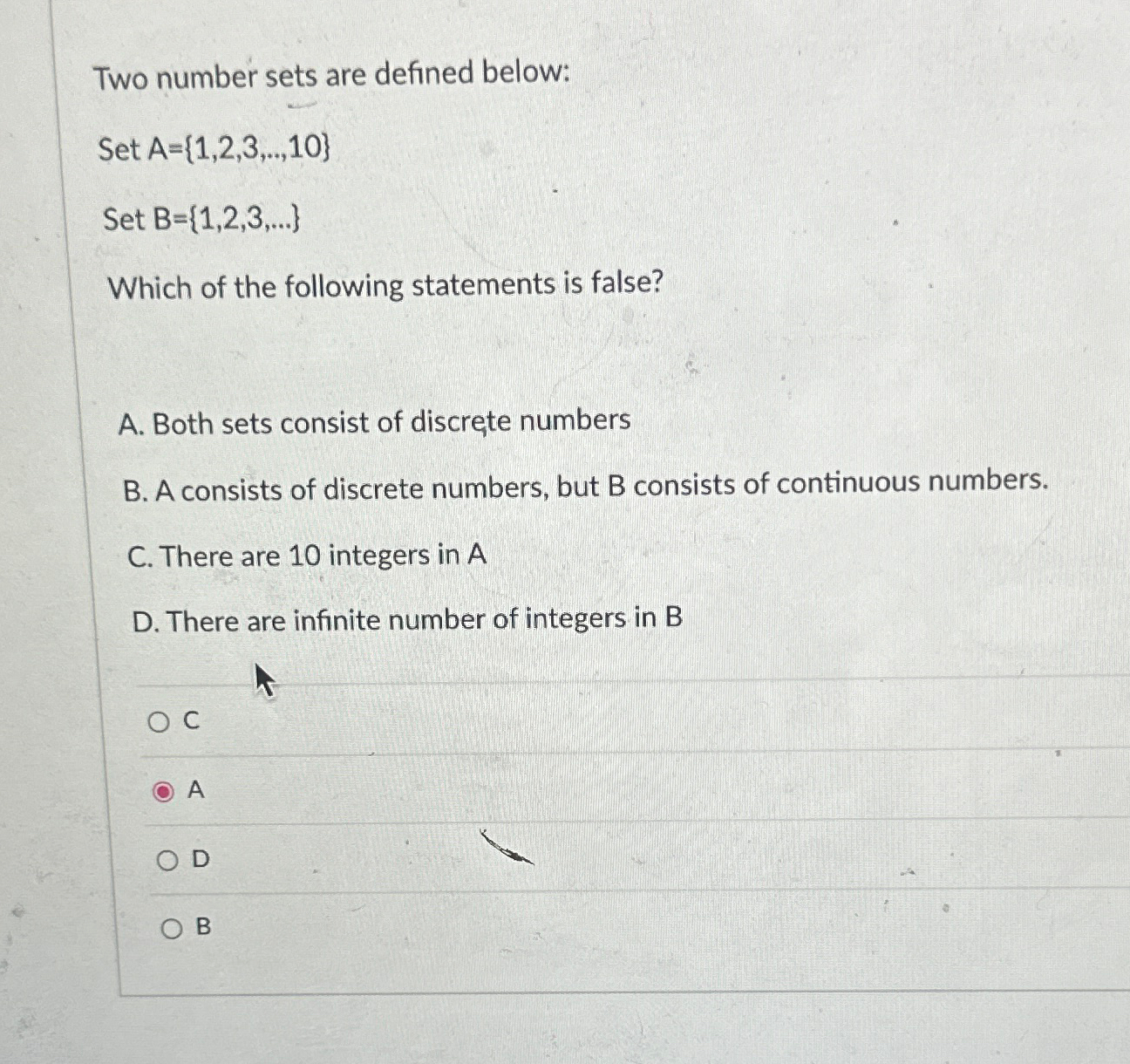 Solved Two number sets are defined below:Set | Chegg.com