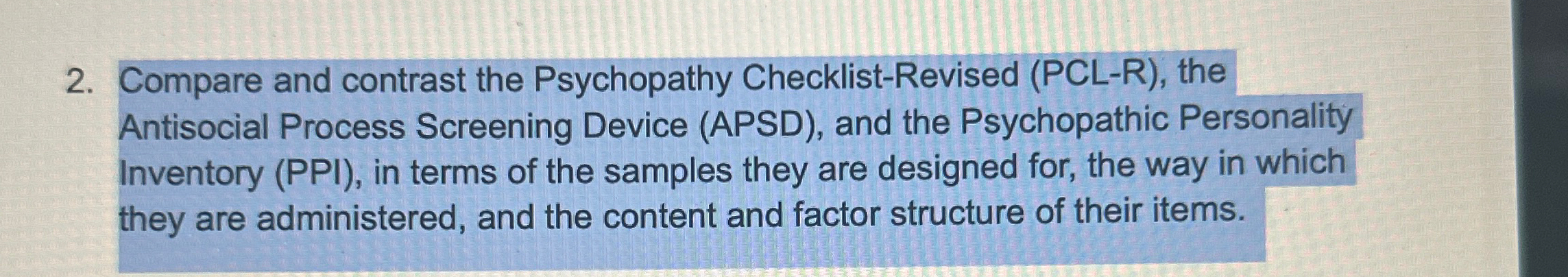 Solved Compare and contrast the Psychopathy | Chegg.com