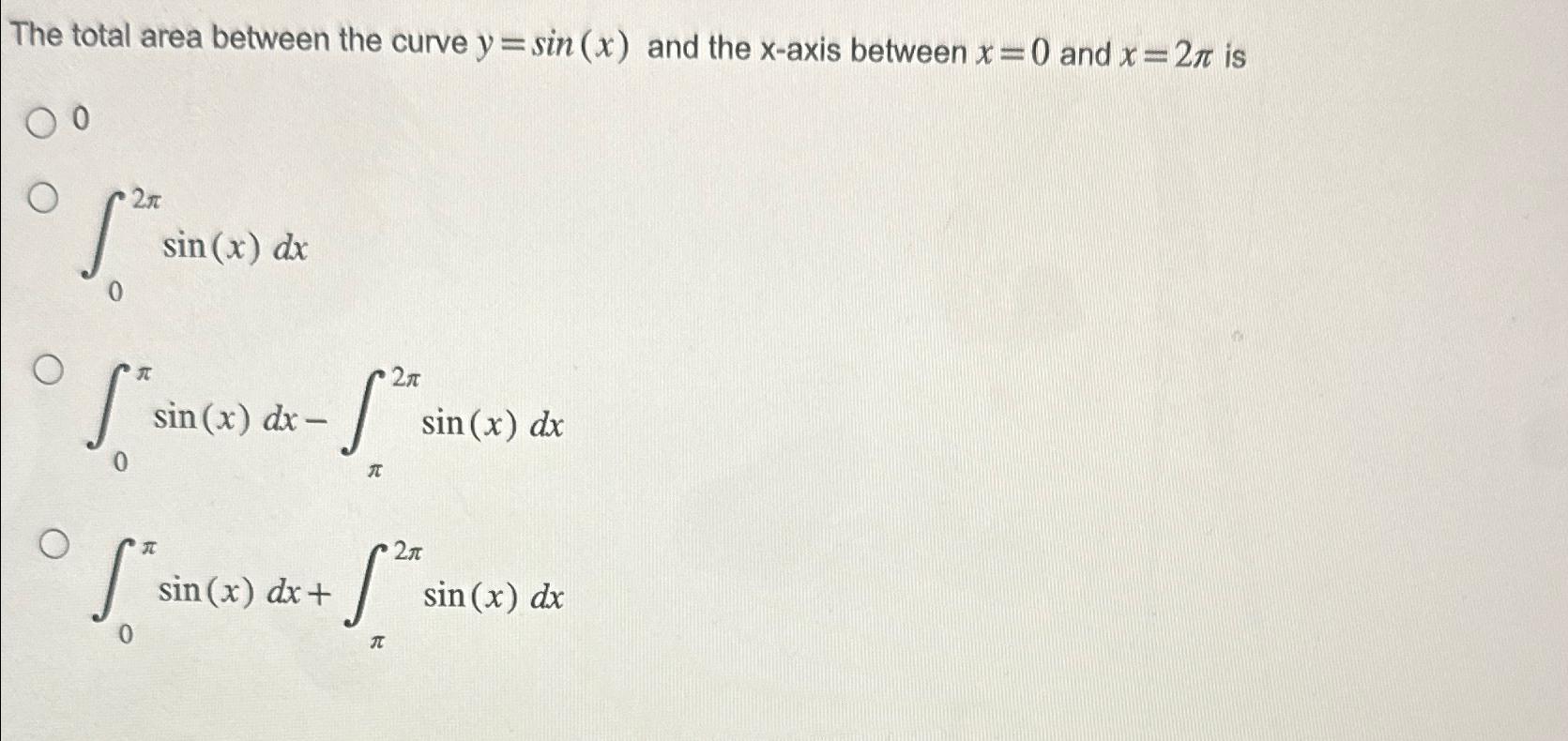 Solved The total area between the curve y=sin(x) and the | Chegg.com