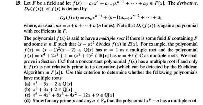 Solved Let F be a field and let | Chegg.com