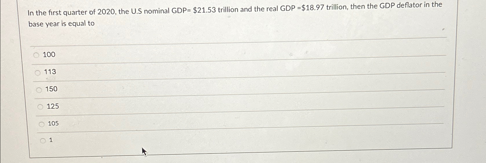 Solved In the first quarter of 2020 , ﻿the U.S nominal GDP | Chegg.com