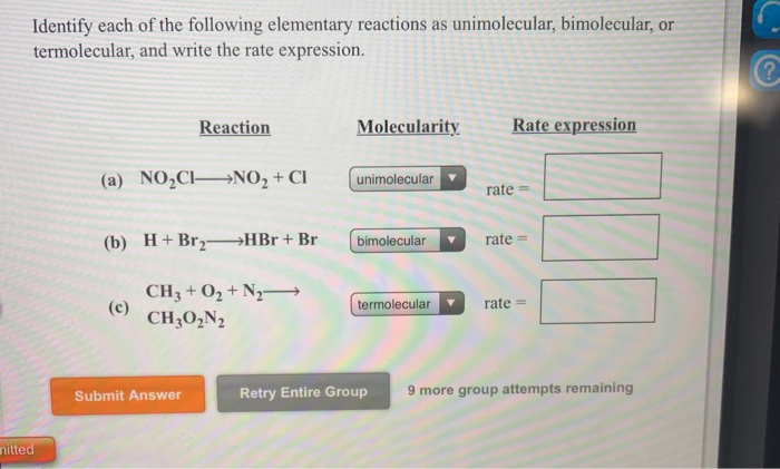 Solved Identify each of the following elementary reactions | Chegg.com