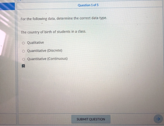 Solved Question 1 of 5 For the following data, determine the | Chegg.com