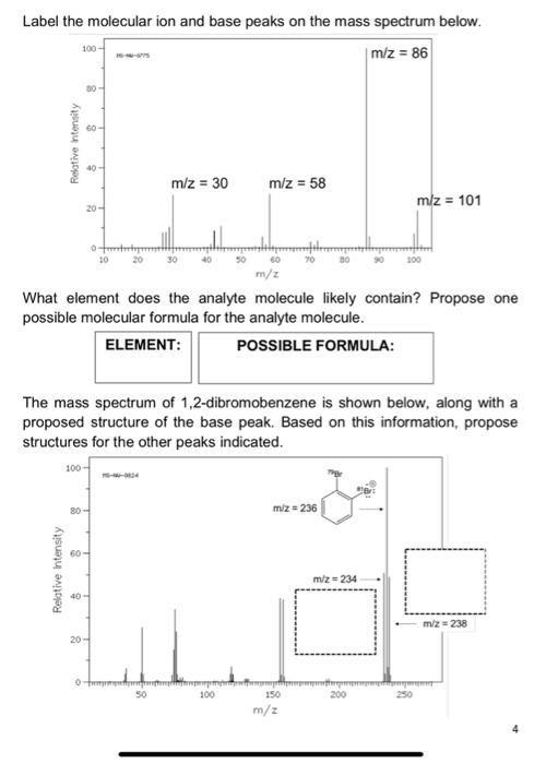Solved Label the molecular ion and base peaks on the mass | Chegg.com