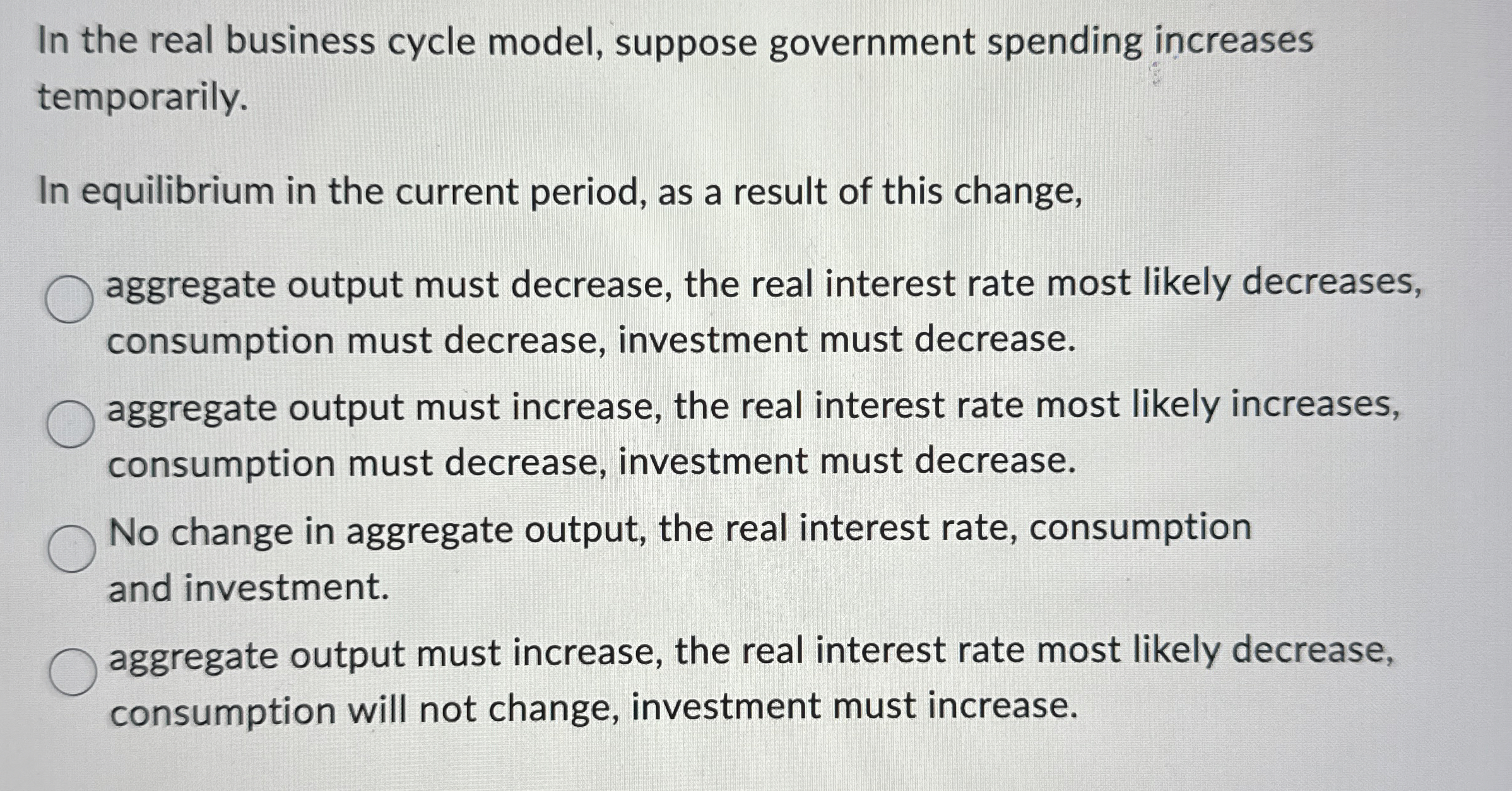 Solved In the real business cycle model, suppose government | Chegg.com