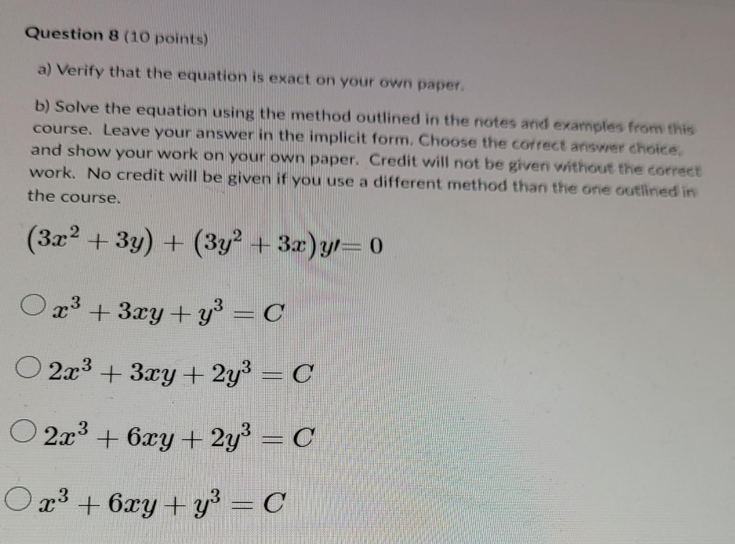 Solved a) Verify that the equation is exact on your own | Chegg.com