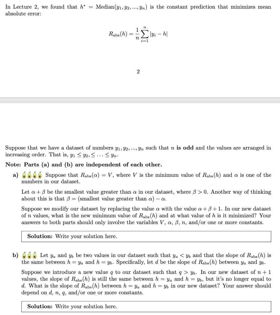 Solved In Class We Defined The Mean Absolute Deviation From