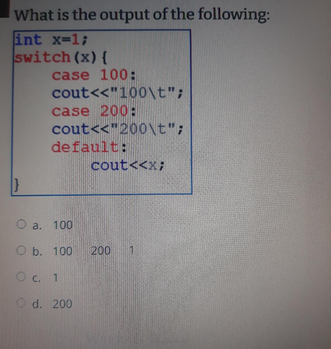 Solved What Is The Output Of This Code Incint X1switch 