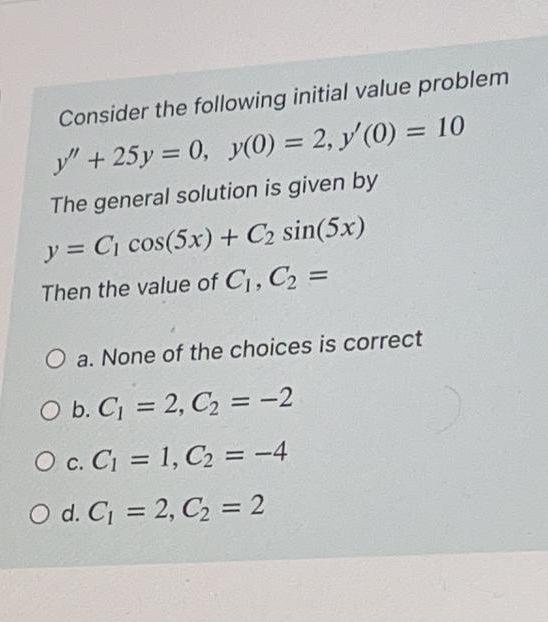 Solved Consider the following initial value problem y" + 25y | Chegg.com