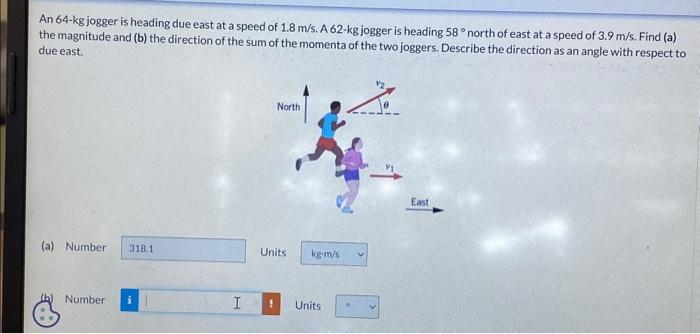 Solved An 64−kg jogger is heading due east at a speed of 1.8 | Chegg.com