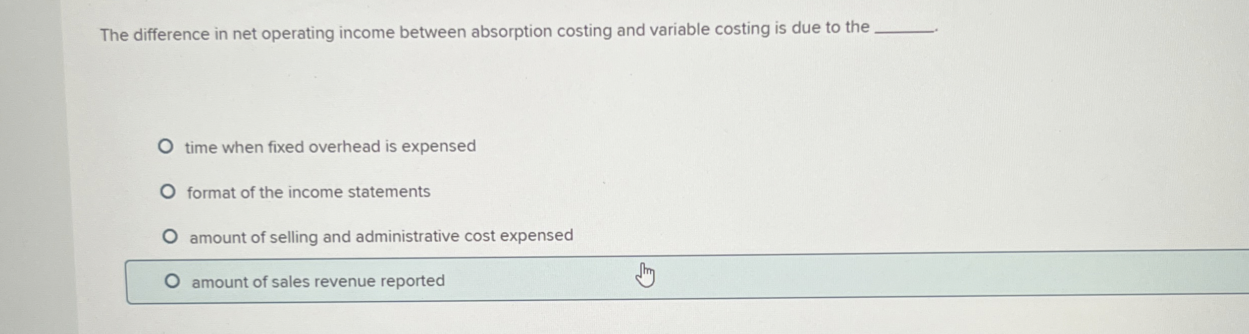 Solved The difference in net operating income between | Chegg.com
