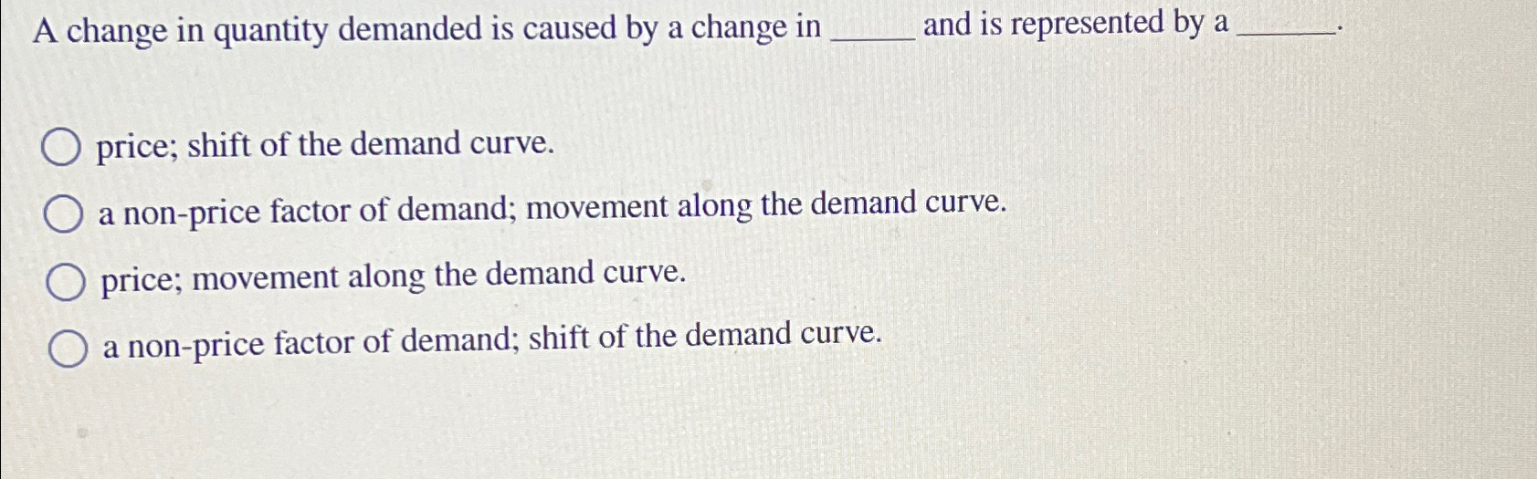 Solved A change in quantity demanded is caused by a change | Chegg.com