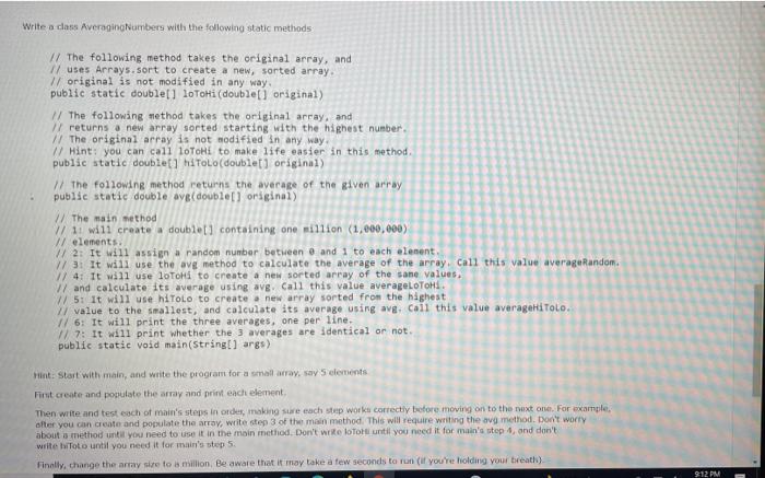 Solved Write a dass Averaging Numbers with the following | Chegg.com