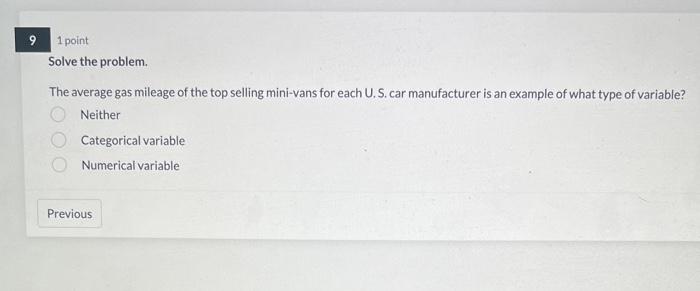 Solved 1 point Solve the problem. The average gas mileage of | Chegg.com
