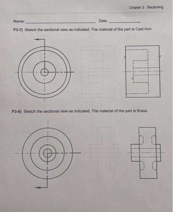 P3-7) Sketch the sectional view as indicated. The | Chegg.com