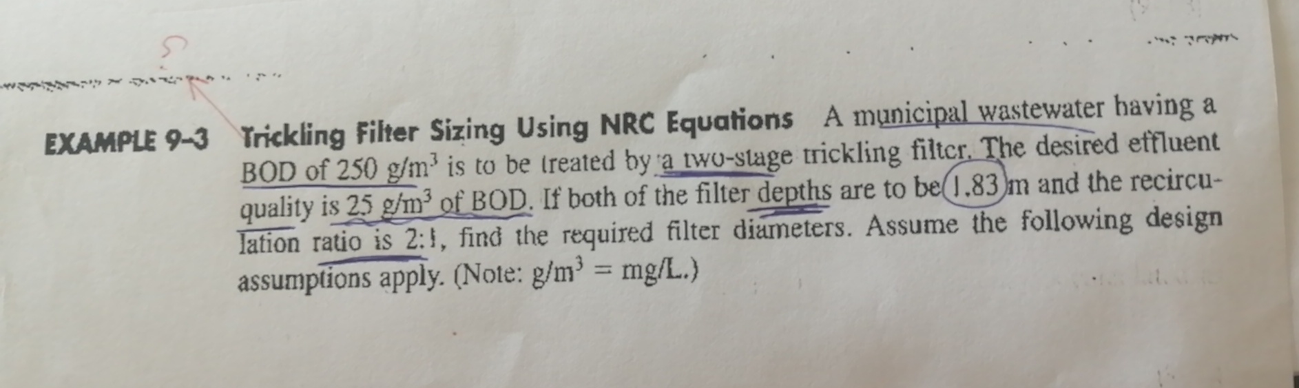 [Solved]: EXAMPLE 9-3 Trickling filter Sizing Using NRC Equa