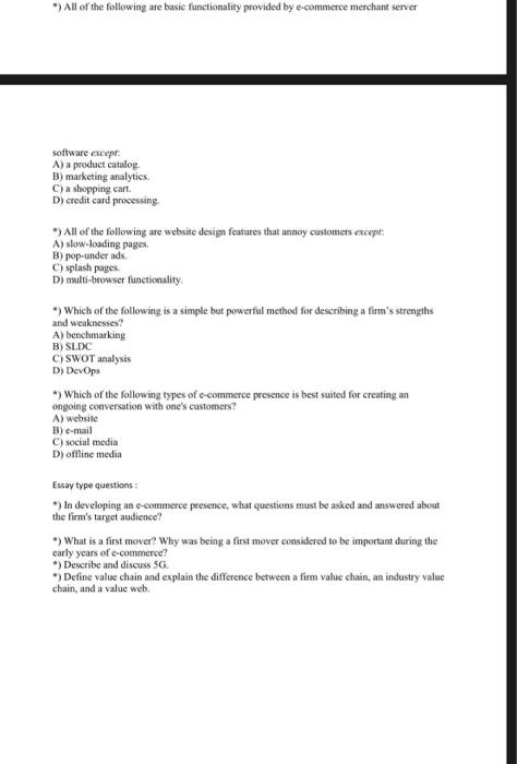 Solved *) All of the following are basic functionality | Chegg.com