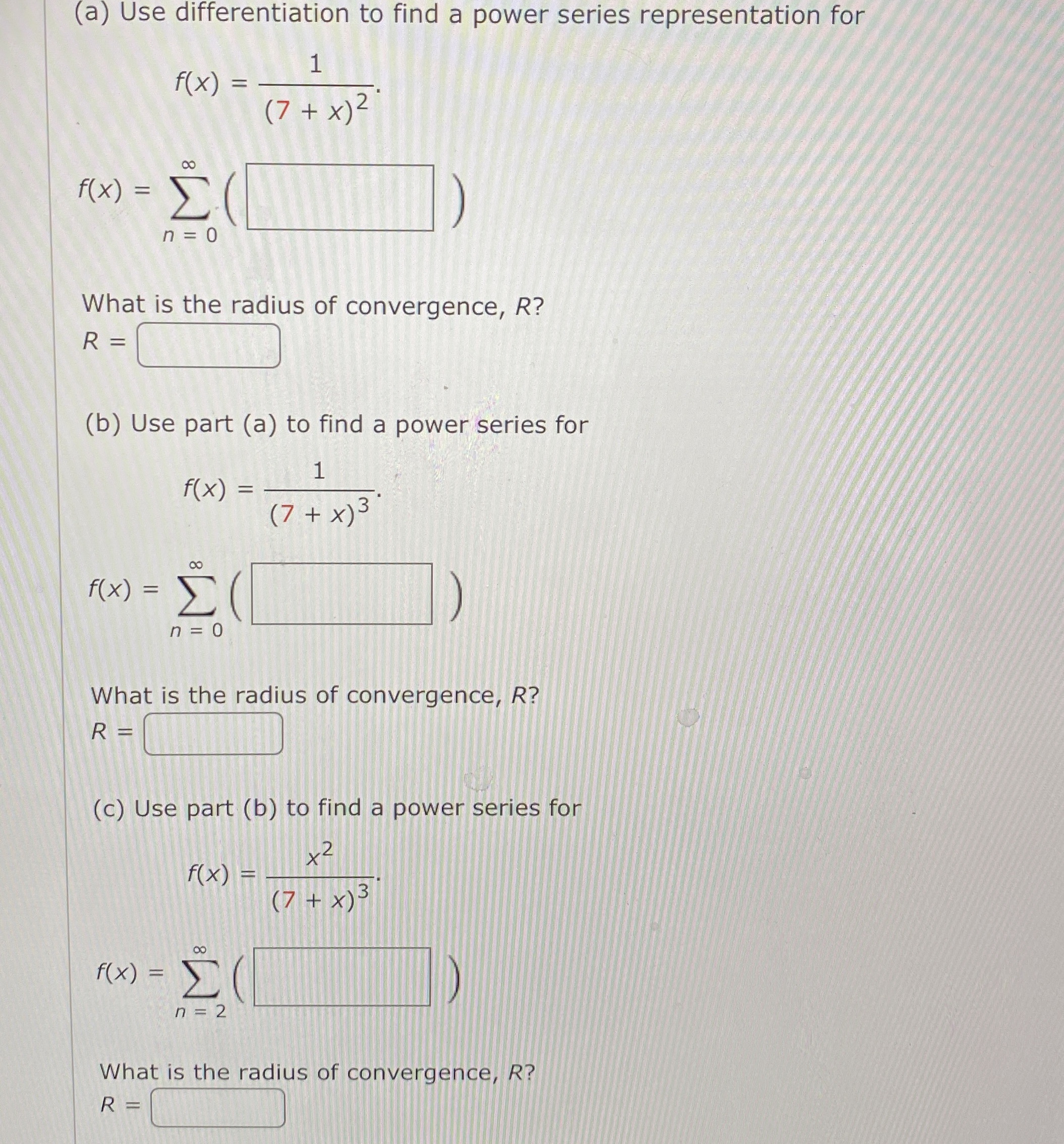 Solved (a) ﻿Use differentiation to find a power series | Chegg.com
