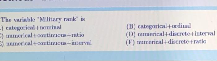 Solved The variable 'Military rank" is -) | Chegg.com