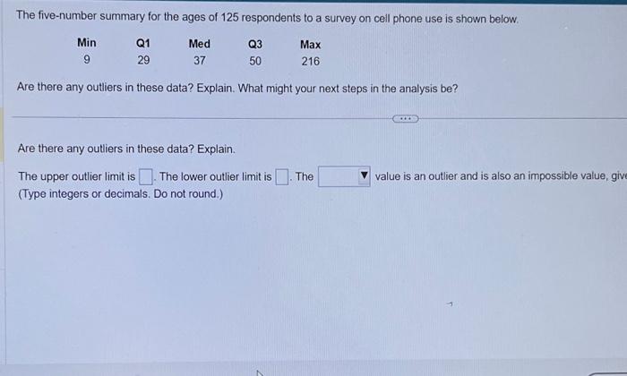 Solved The five-number summary for the ages of 125 | Chegg.com