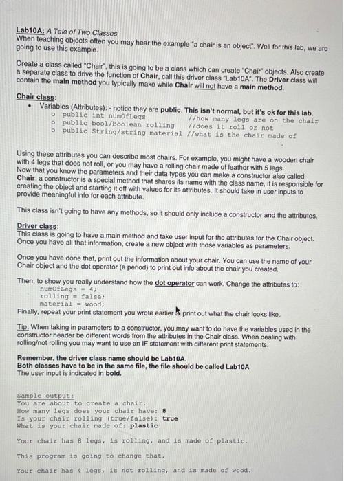 Solved Lab10A: A Tale of Two Classes When teaching objects | Chegg.com