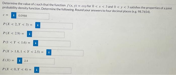 Solved Determine the value of c such that the function | Chegg.com