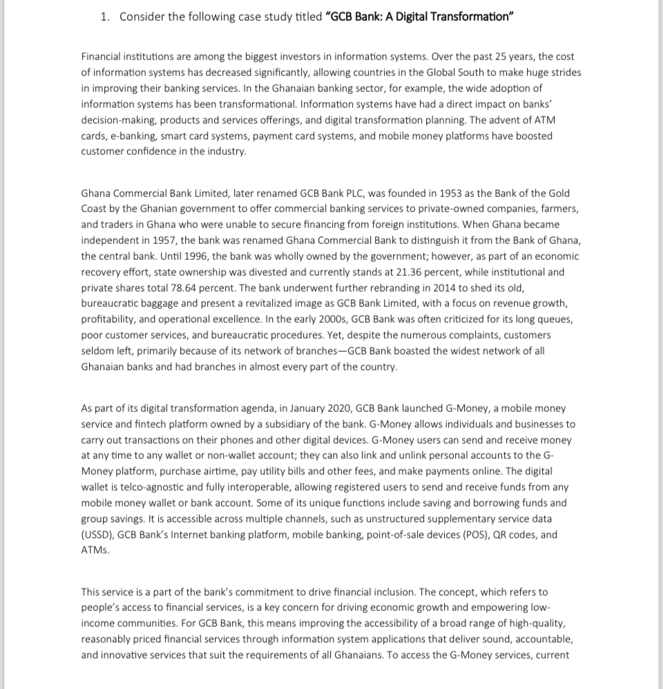 Solved Consider the following case study titled "GCB Bank: A | Chegg.com