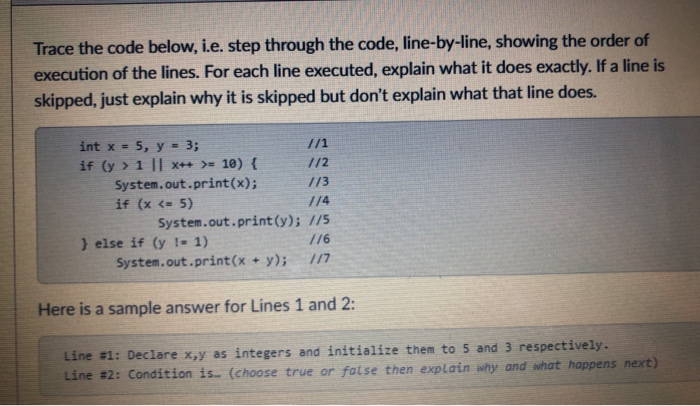 Solved Trace the code below, i.e. step through the code, | Chegg.com