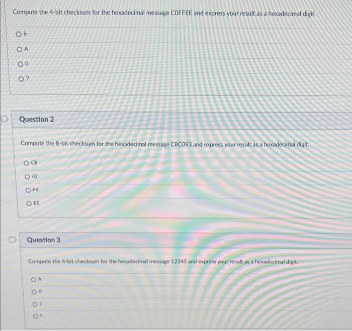 Solved Compute the 4-bit checksum for the hexadecimal | Chegg.com