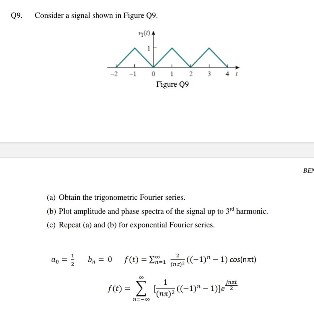 Q9. Consider a signal shown in Figure Q9. (a) Obtain | Chegg.com