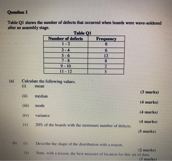 Solved Question 1 Table QI shows the number of defects that | Chegg.com