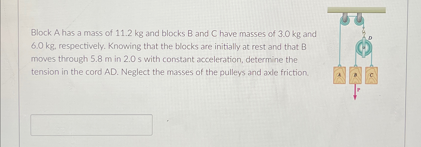 Solved Block A has a mass of 11.2kg ﻿and blocks B ﻿and C | Chegg.com
