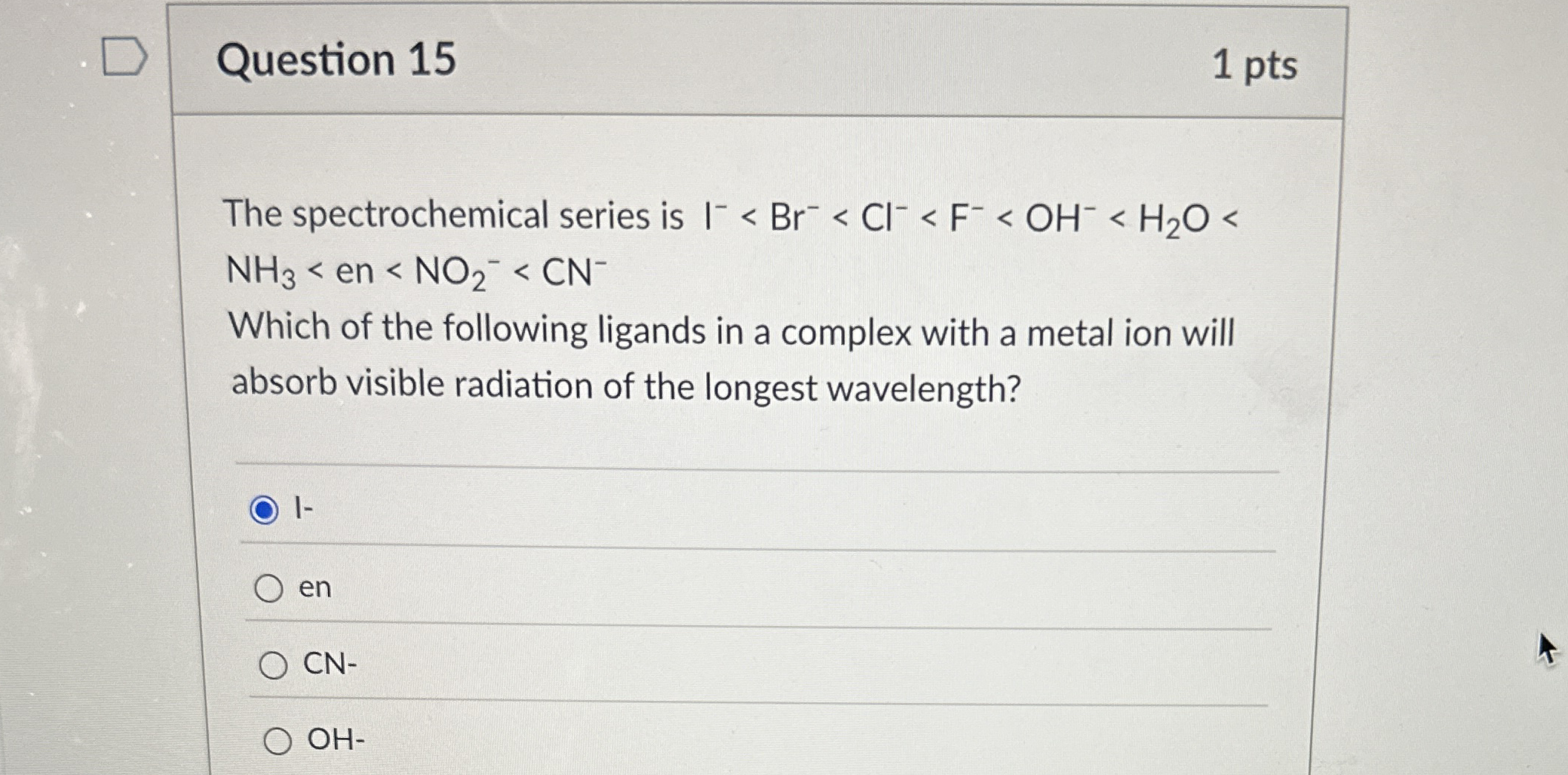 Solved Question 151 ﻿ptsThe spectrochemical series is NH3 | Chegg.com