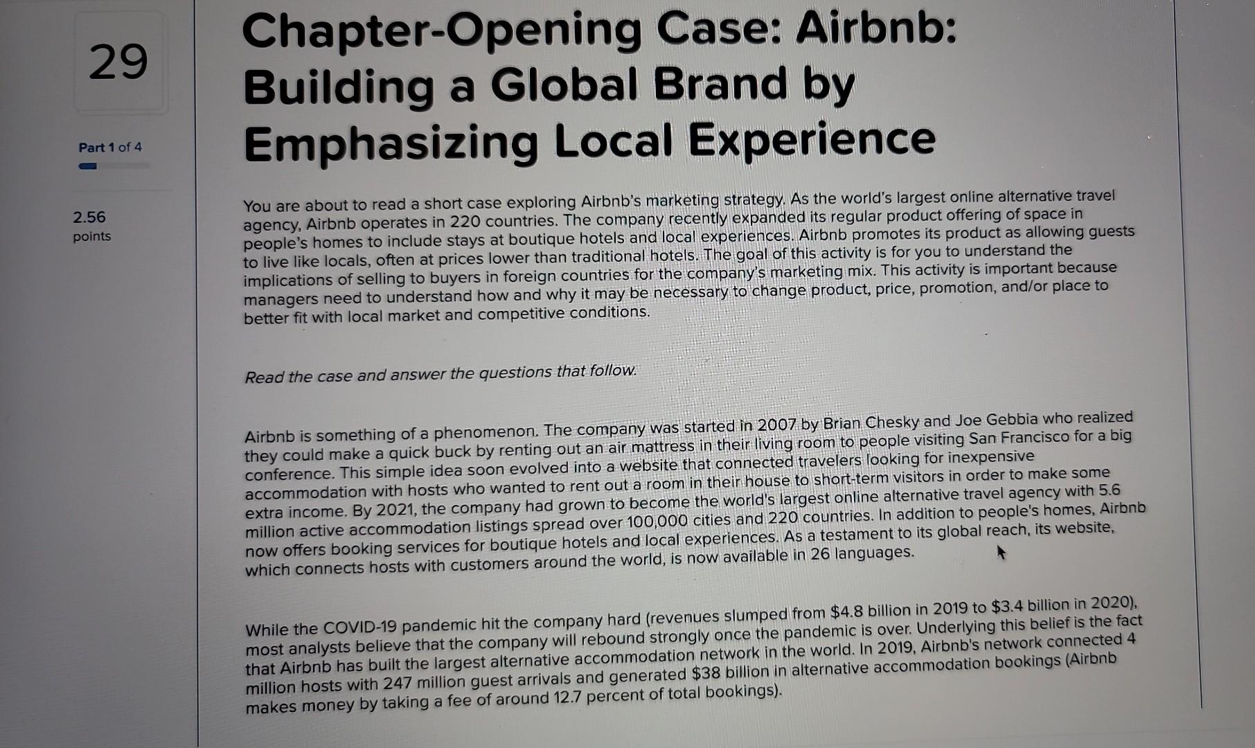 Solved You are about to read a short case exploring Airbnb's | Chegg.com