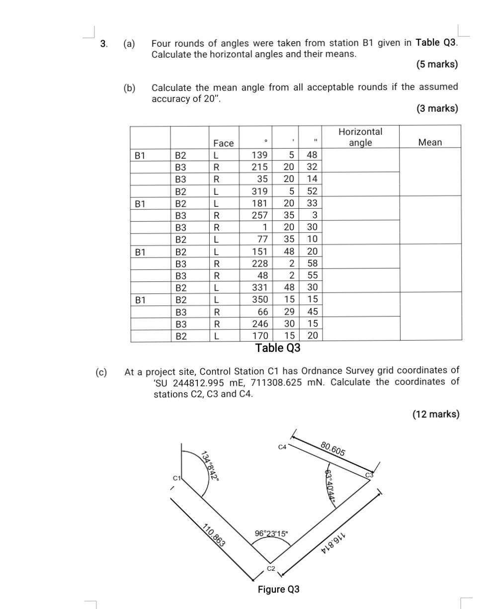 Solved 3. (a) Four rounds of angles were taken from station | Chegg.com