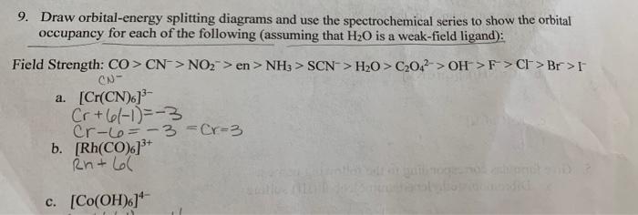 Solved 9. Draw orbital-energy splitting diagrams and use the | Chegg.com