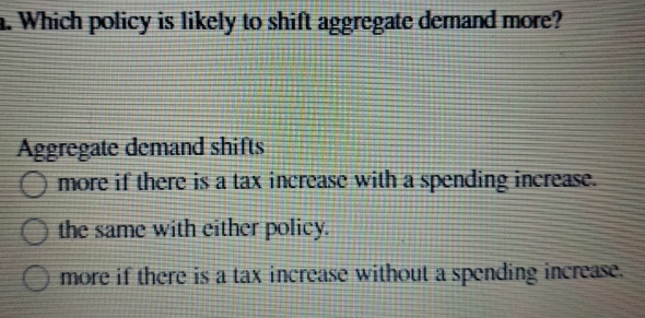 Solved Which policy is likely to shift aggregate demand | Chegg.com