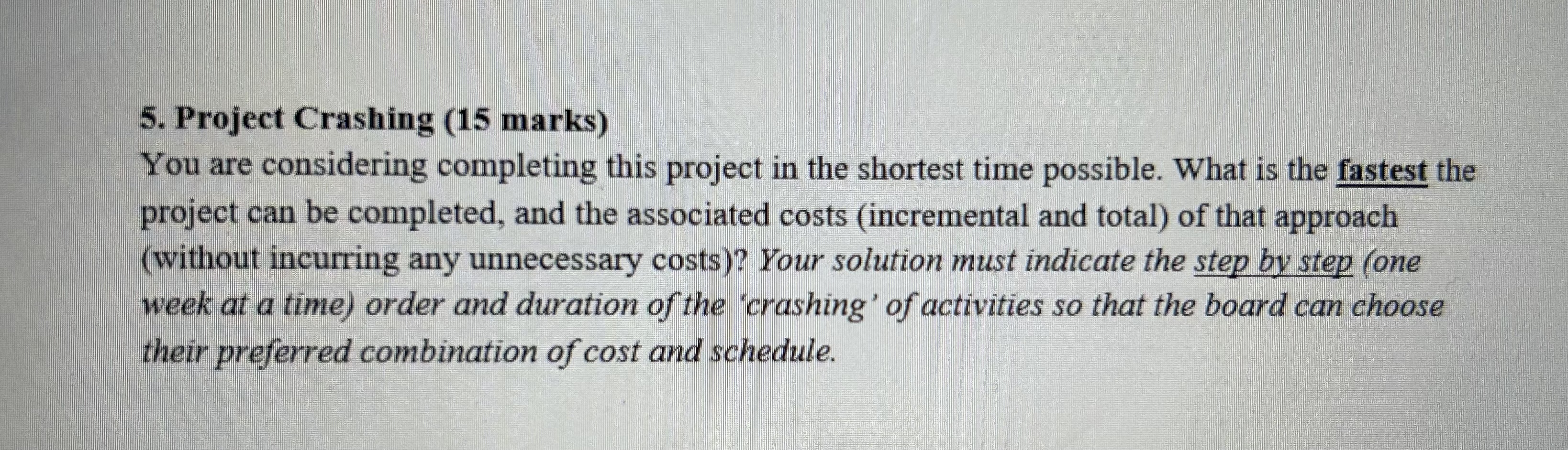 Solved Project Crashing ( 15 ﻿marks)You are considering | Chegg.com