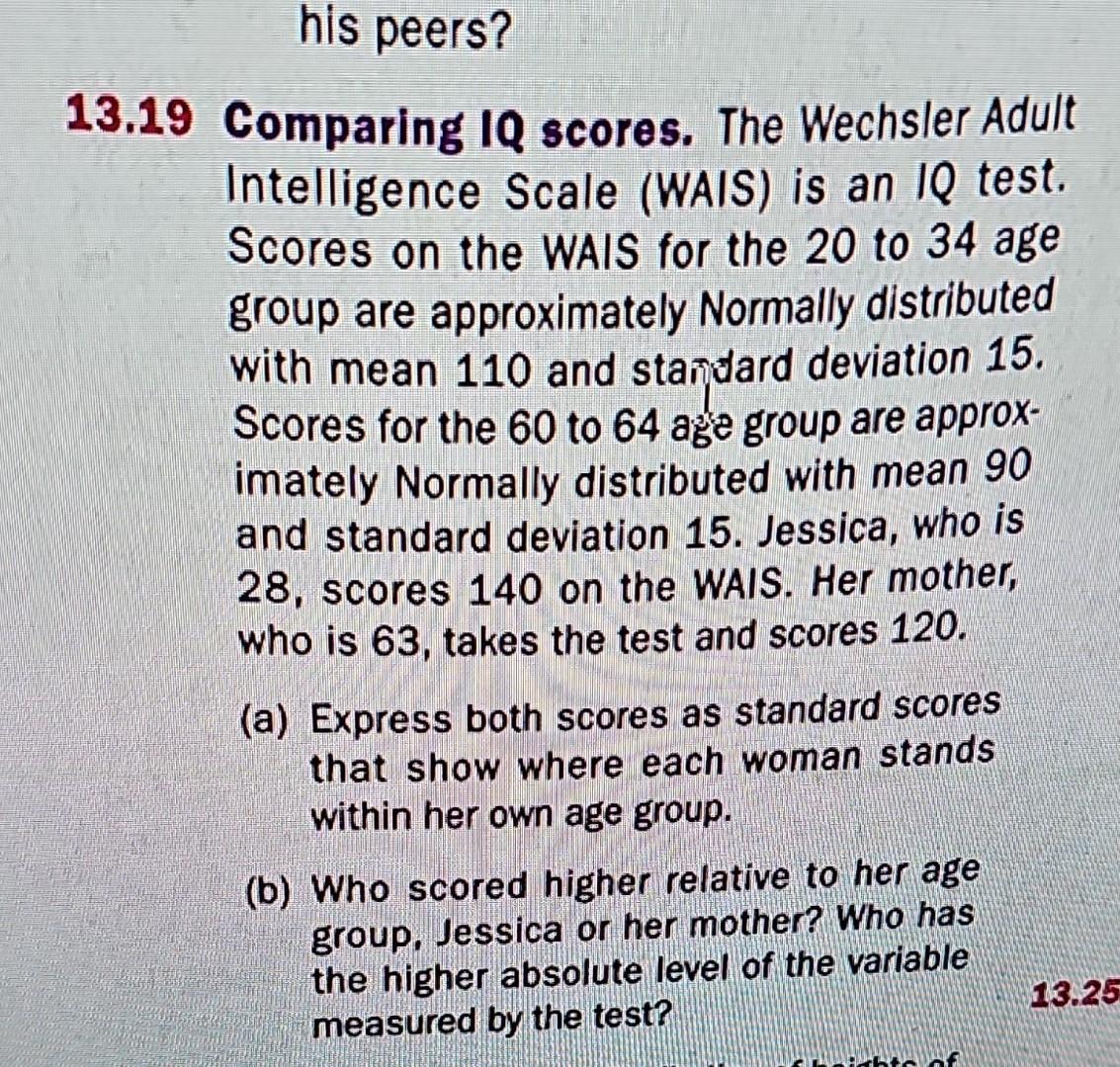 Solved Comparing IQ scores. The Wechsler Adult Intelligence | Chegg.com