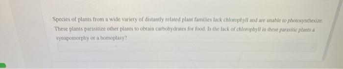 Solved Determine whether the shared trait is a synapomorphy | Chegg.com