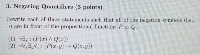Solved 1. Predicates and Quantifiers (7 points) (1) (3 | Chegg.com