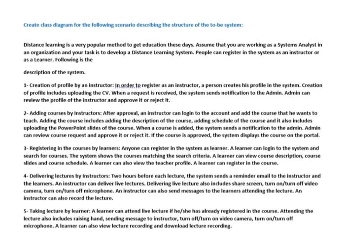 Solved Create class diagram for the following scenario | Chegg.com