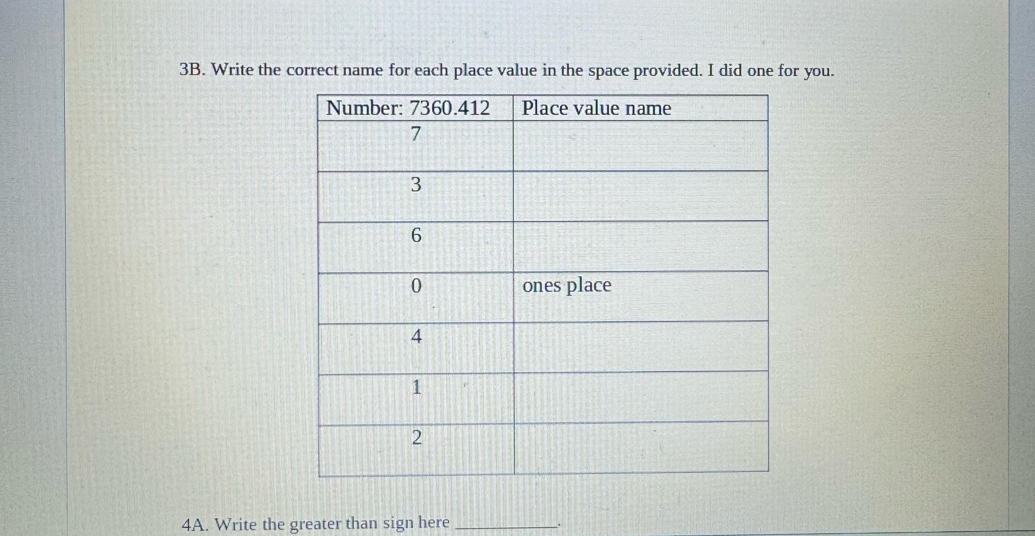 Solved 3B. ﻿Write the correct name for each place value in | Chegg.com
