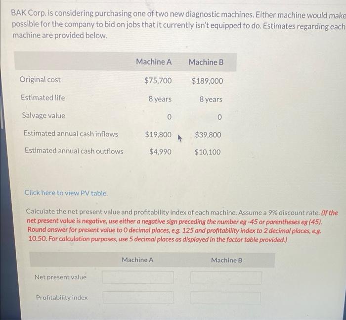 Solved BAK Corp. is considering purchasing one of two new | Chegg.com
