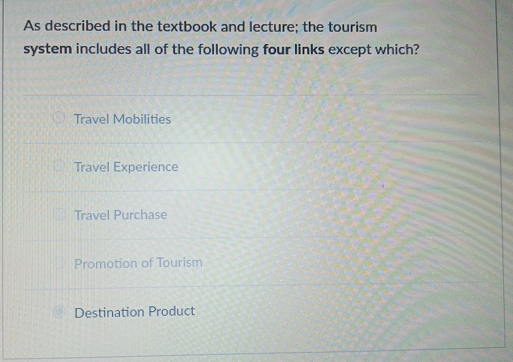 Solved As described in the textbook and lecture; the tourism | Chegg.com