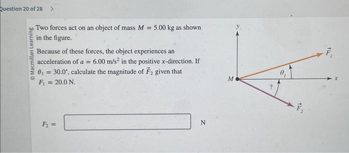 Solved Two Forces Act On An Object Of Mass M 5 00 Kg As