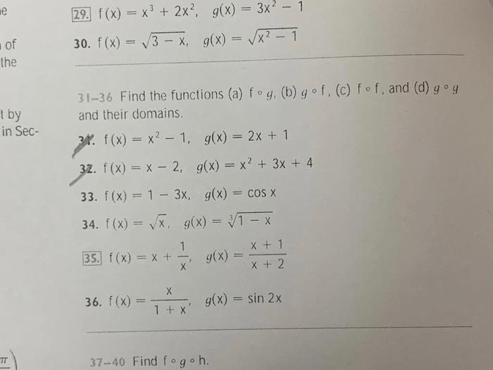 29. f(x)=x3+2x2,g(x)=3x2−1 30. f(x)=3−x,g(x)=x2−1 | Chegg.com